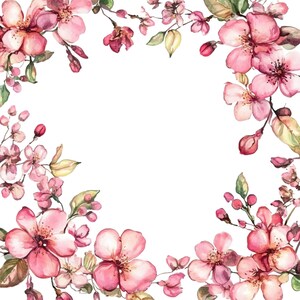 Watercolor Sakura Flower Frames Clipart: Pink Cherry Blossom (digital ...