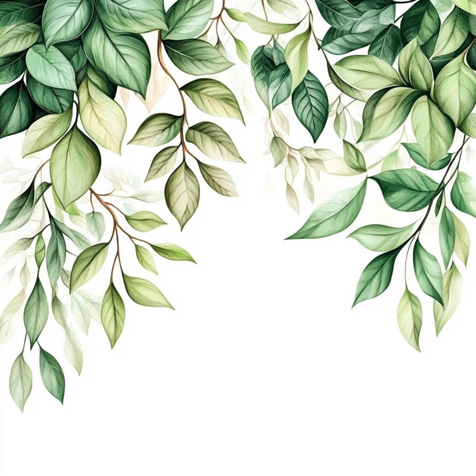 Watercolor Green Leaves Clipart: Botanical Foliage PNG (digital ...