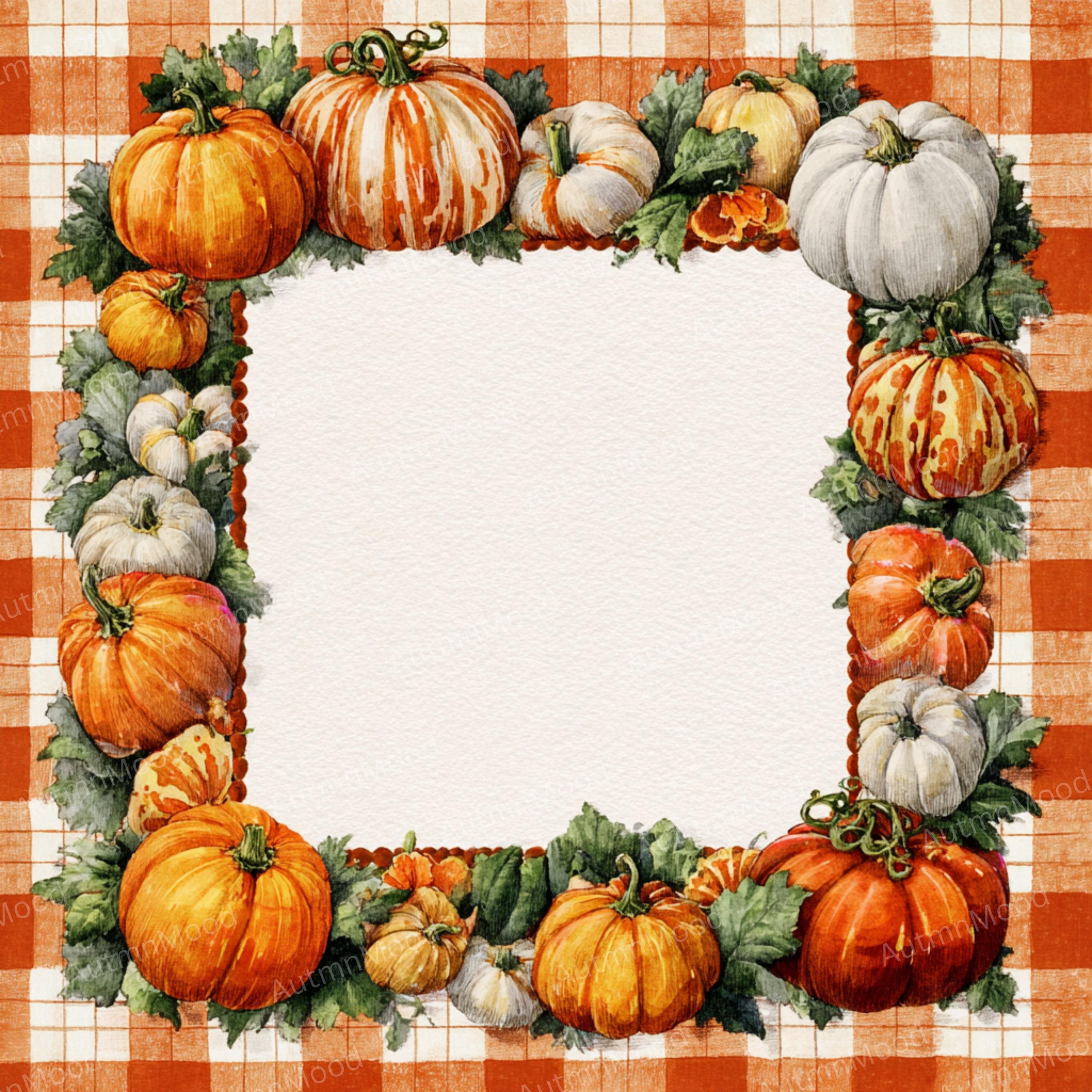 12 Plaid Pumpkin Frame Clipart: Autumn Gingham Border (digital Download ...