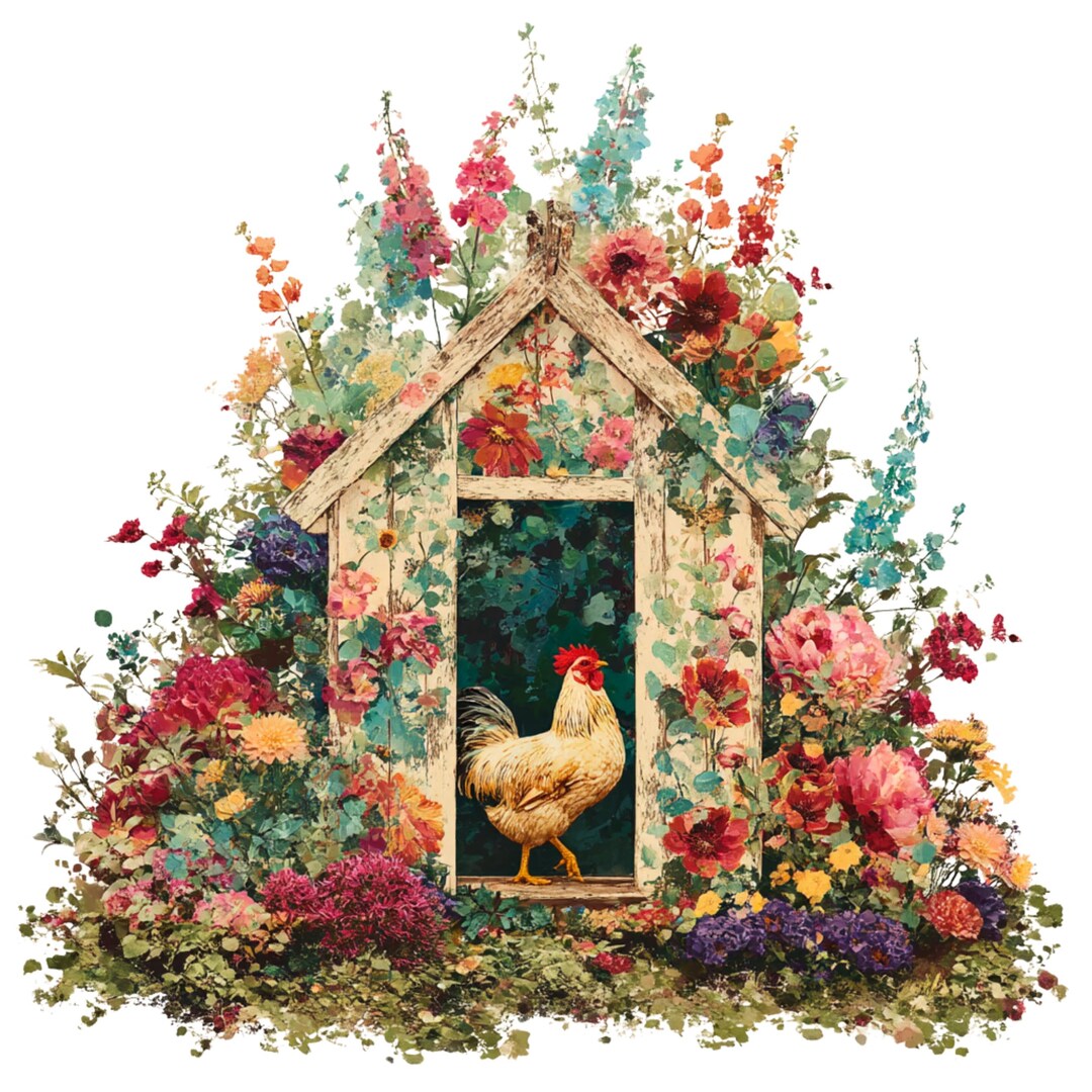 14 PNG Floral Chicken Coop Clipart, Watercolor Chicken House PNG ...