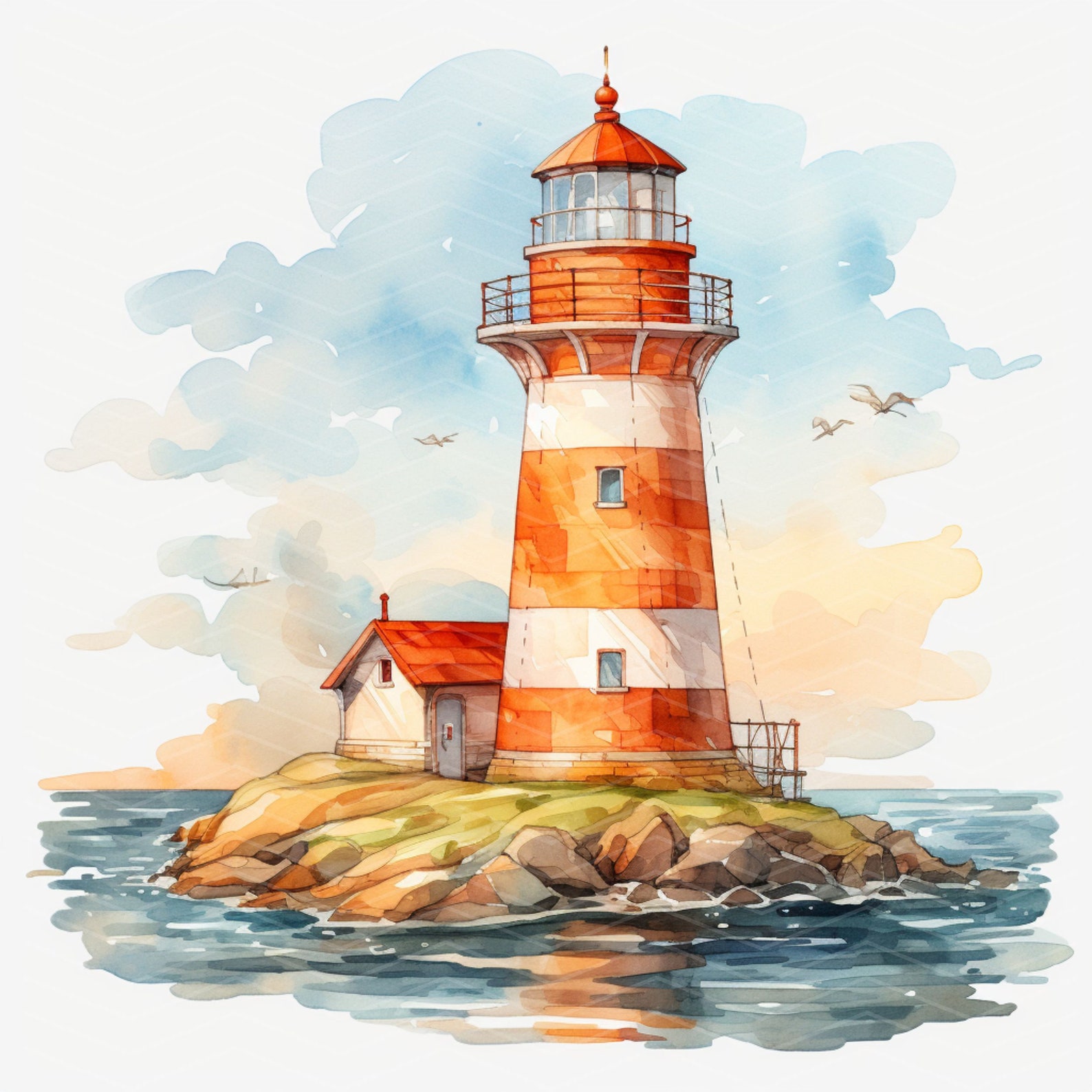 10 WATERCOLOR LIGHTHOUSE CLIPARTS, Lighthouse Image, Digital Lighthouse ...