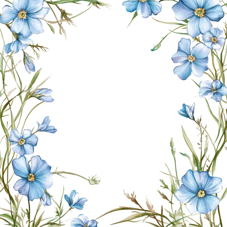 Blue Wildflower Frame Clipart: Watercolor PNG (digital Download) - Etsy