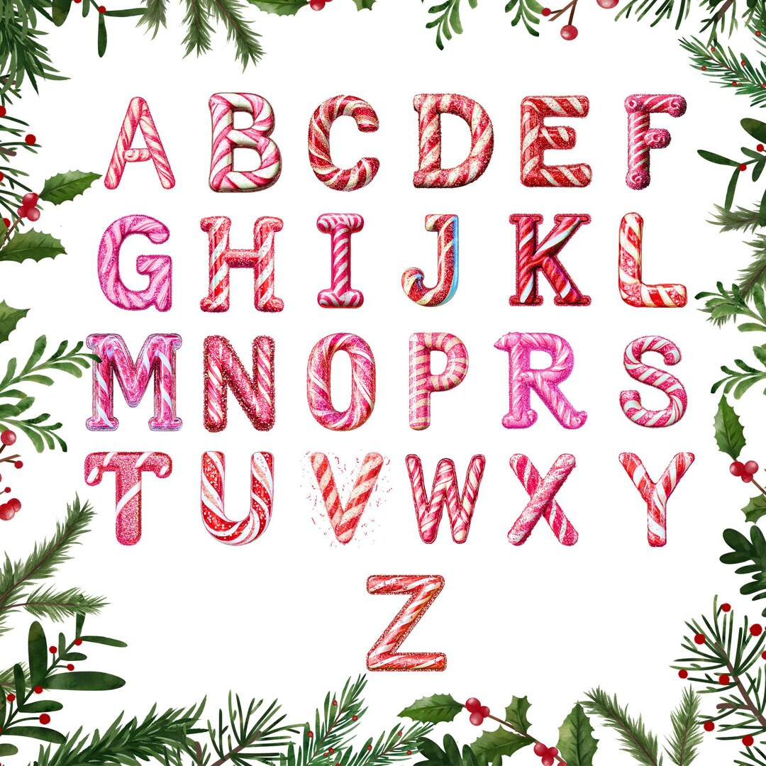 Christmas Candy Alphabet PNG: Glittering Holiday Font (digital Download ...