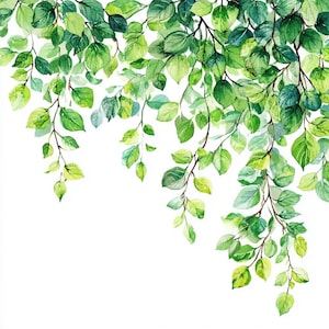 Watercolor Green Leaves Clipart: Botanical PNG Branches (digital ...