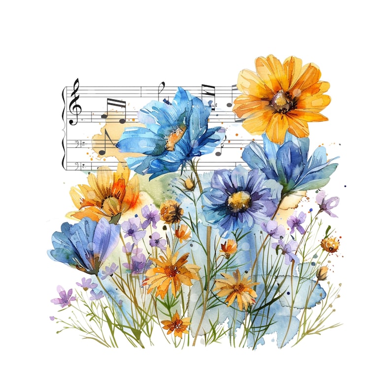 Floral Music Notes Clipart, PNG, Flower Graphics (digital Download ...