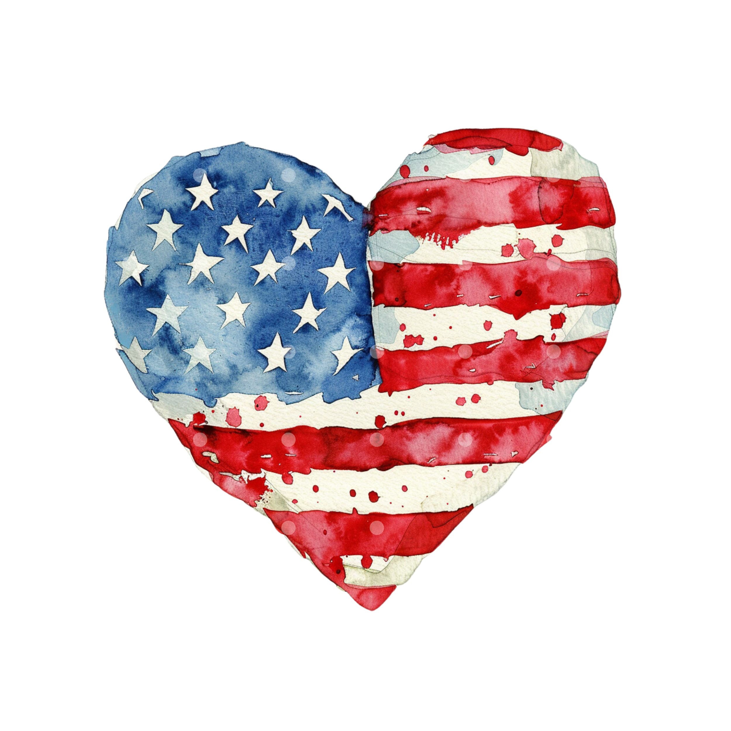 American Flag Heart Clipart: Watercolor Patriotic PNG (digital Download ...