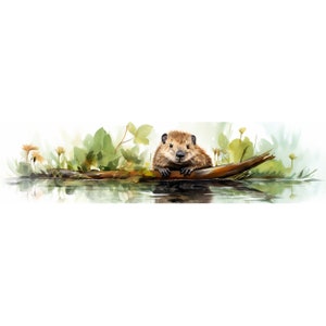 Beaver Border Clipart: Watercolor PNG, Commercial Use (digital Download ...