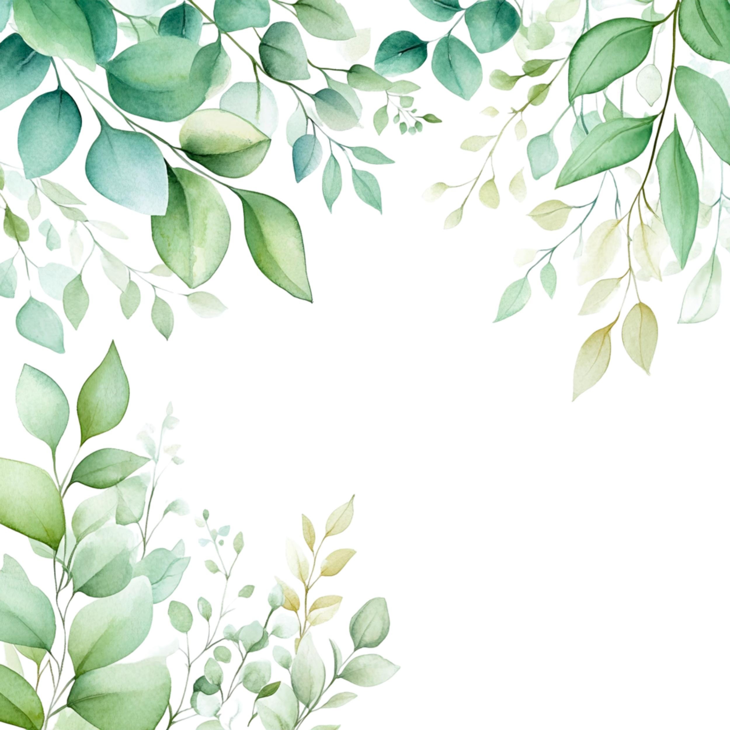 Watercolor Green Leaves Frame Clipart: Botanical PNG (digital Download ...
