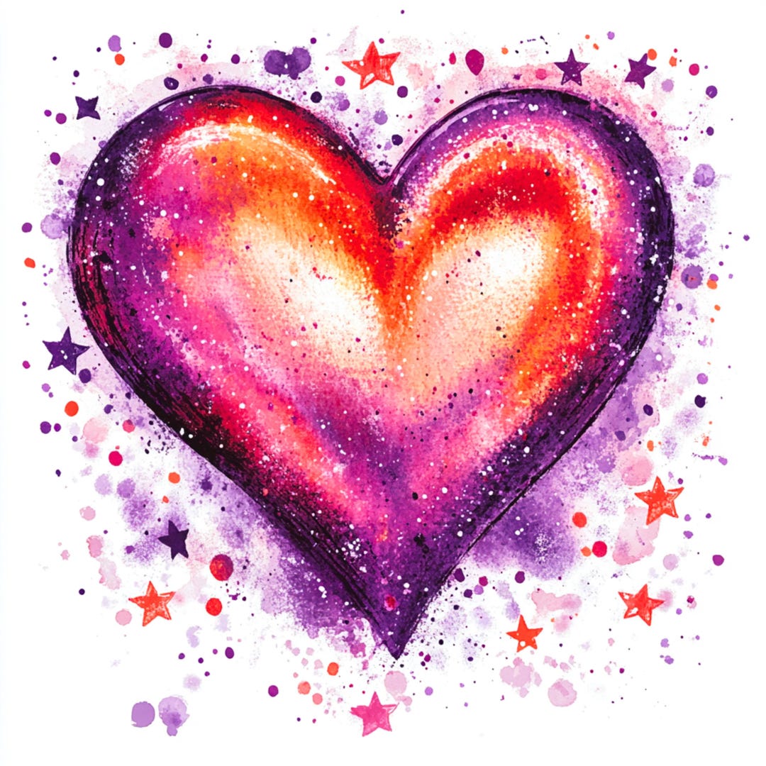 Valentine's Heart & Stars Clipart: Romantic Digital Art (digital ...