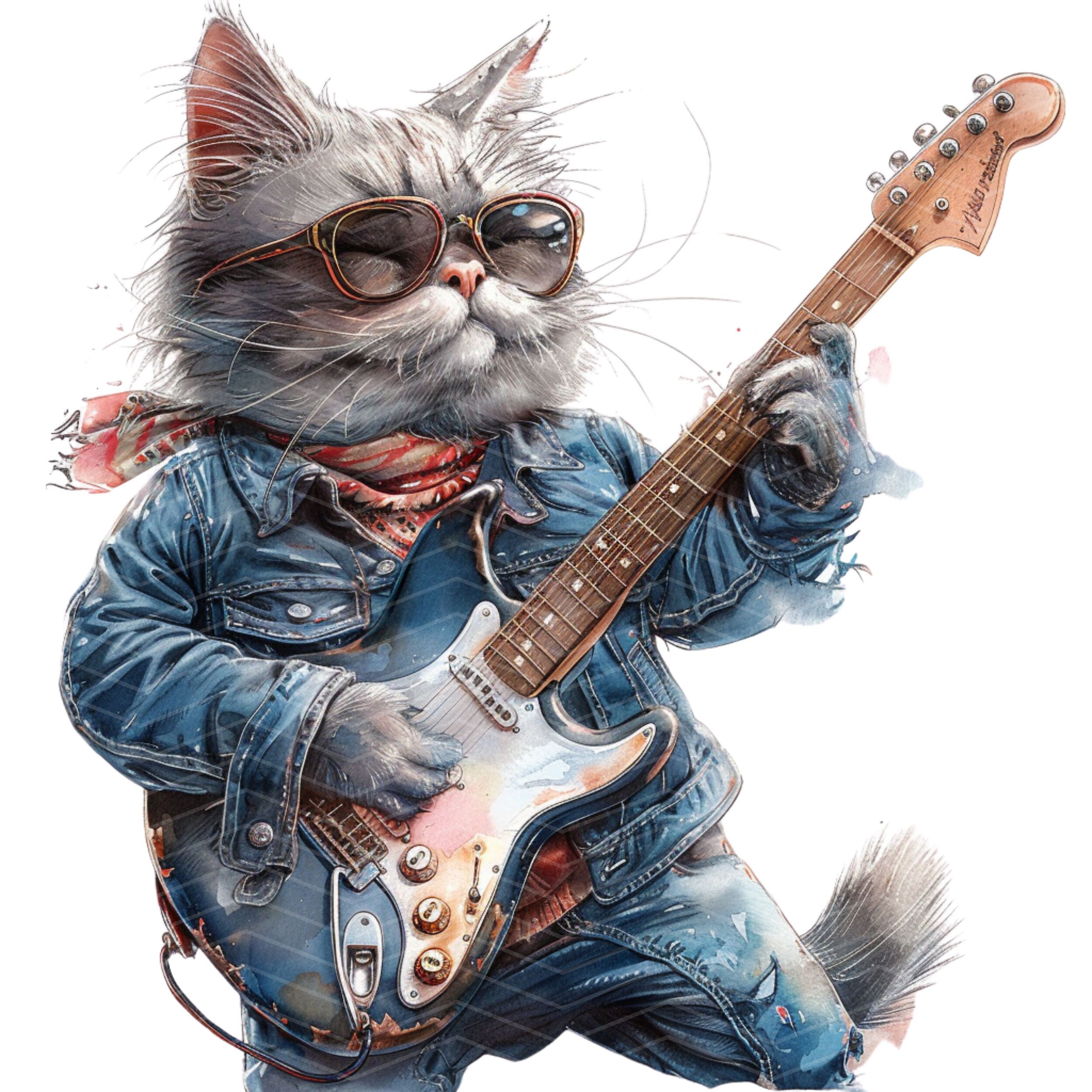 12 Rocker Cat Cliparts, PNG Rockstar Cat Image, Cat Musician, Cat ...
