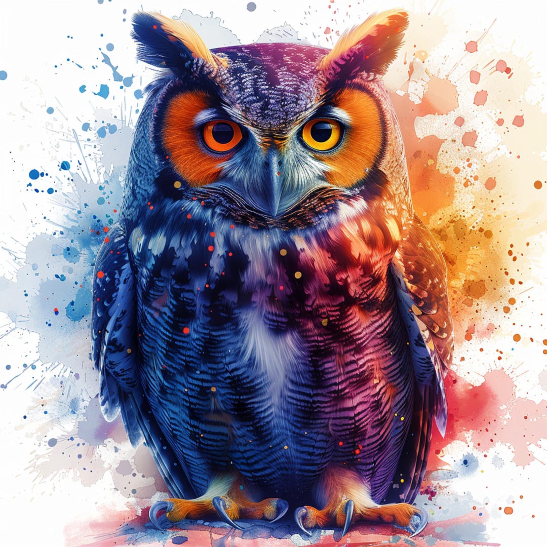 12 Owl Neon Clipart, Owl Clip Art Wall Art, Watercolor Owl Clipart ...