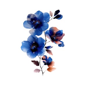 12 PNG Indigo Abstract Flowers Clipart, Flowers Print Transparent BG ...