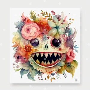12 Cute Floral Monsters Clipart, JPG Monster Cliparts. Cute Monster ...