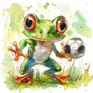 12 FROG PLAYING FOOTBALL Clipart, Jpg Image of Frog Sportsman, Frog and ...