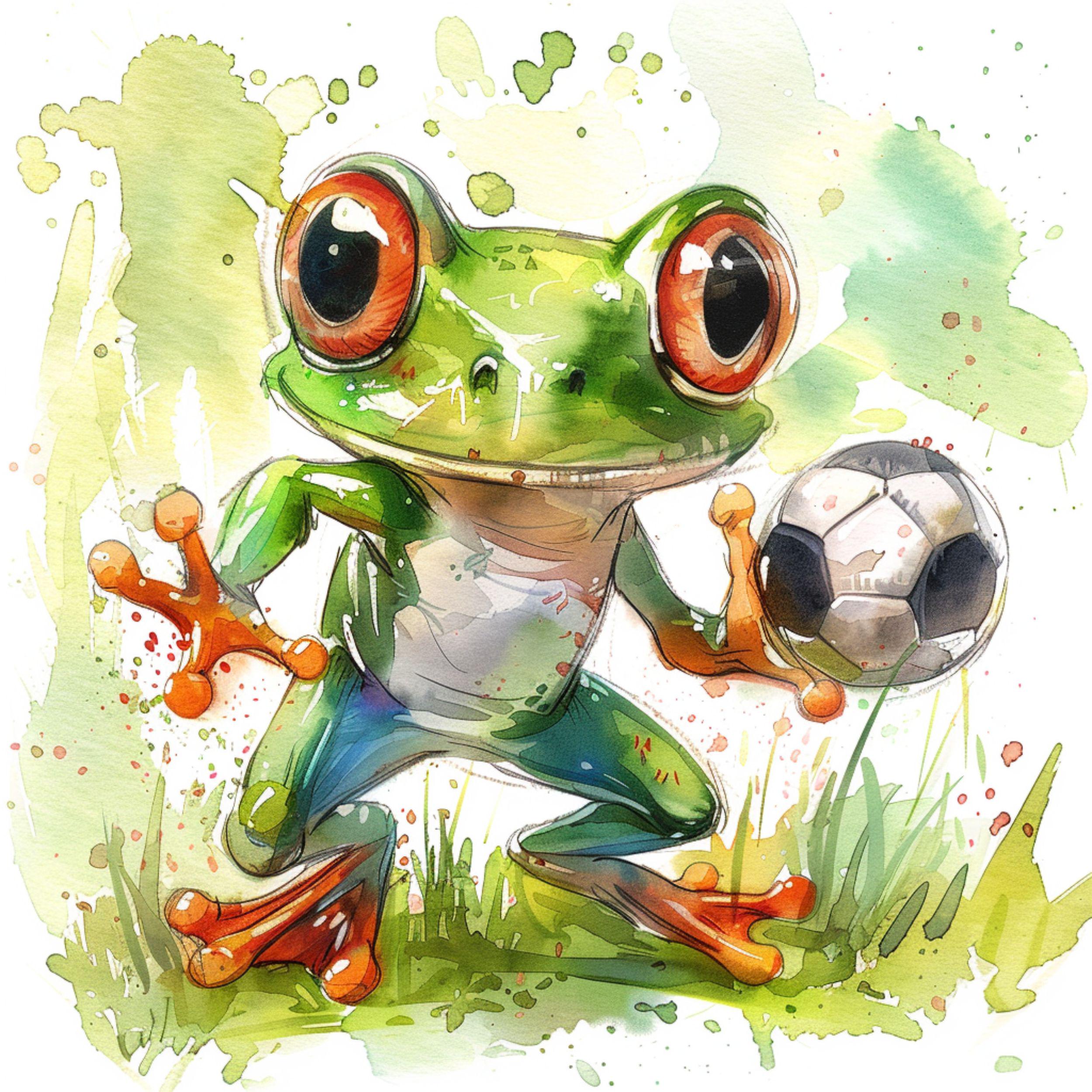 12 FROG PLAYING FOOTBALL Clipart, Jpg Image of Frog Sportsman, Frog and ...