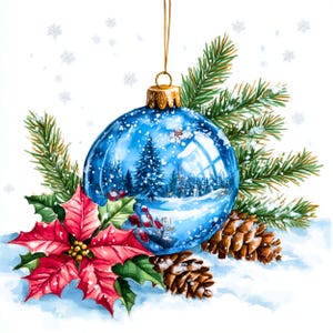 Blue Christmas Ornament Clipart: Holiday Digital Images (commercial Use ...