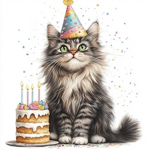 Watercolor Cat Birthday Clipart Bundle: Party Cake Designs (digital ...