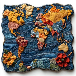 Vintage World Map Patchwork Clipart: Fabric-style Globe Designs ...