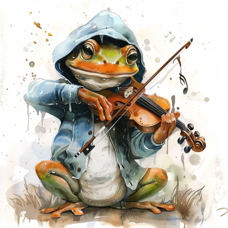 Frog Playing Violin Watercolor Clipart (JPG Image) - Etsy