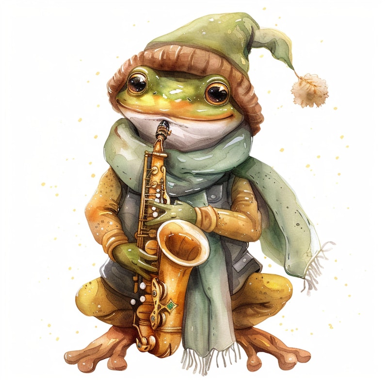 Frog Playing Saxophone Watercolor Clipart (digital Download), Spring ...