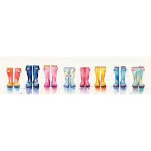 Watercolor Rain Boots Border Clipart: Floral Illustration (digital ...