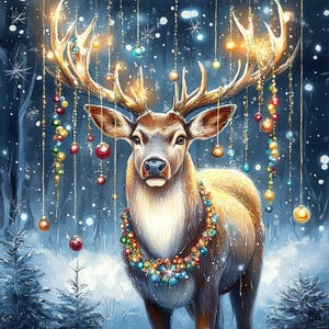 10 Christmas Deer Digital Image - Watercolor Reindeer Clipart, Holiday ...