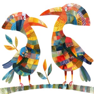 Patchwork Toucan Illustration: Colorful Whimsical Bird (digital Image ...