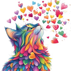 12 PNG Rainbow Cat Hearts Valentine’s Day Clipart, Cute Cat Love ...
