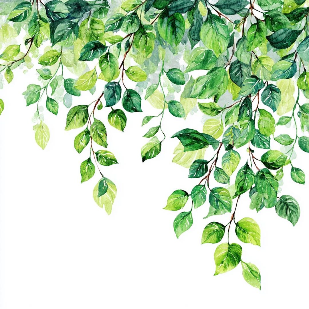Watercolor Green Leaves Clipart: Botanical PNG Branches (digital ...