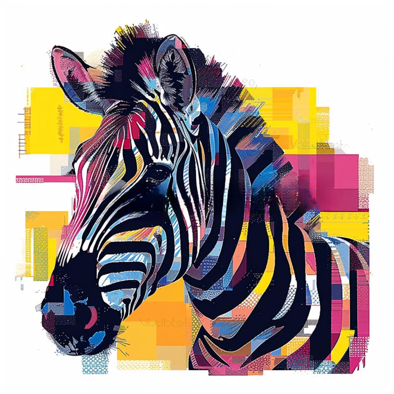 12 Zebra Neon Clipart, Zebra Clip Art Wall Art, Watercolor Zebra Download, Rainbow Zebra, Zebra ...