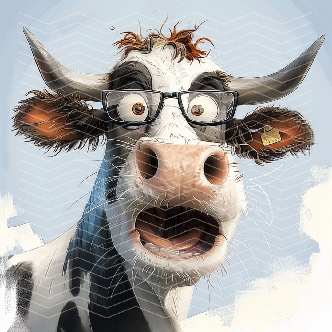 Funny Cow Clipart Bundle, Surprised, Scared, Confused (JPG, Commercial ...