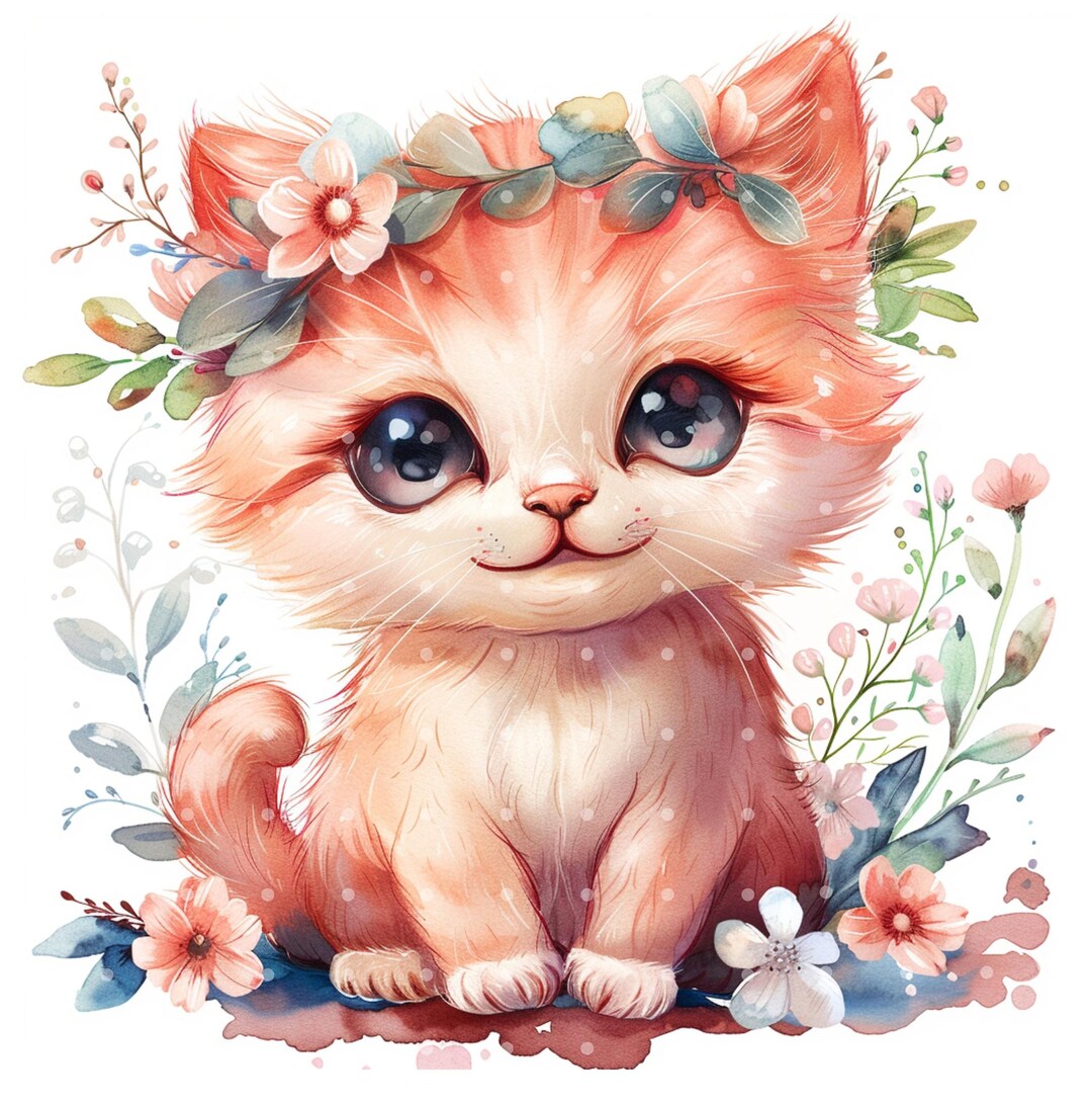 Watercolor Kitten Clipart, Playful Cat Illustrations (digital Download ...