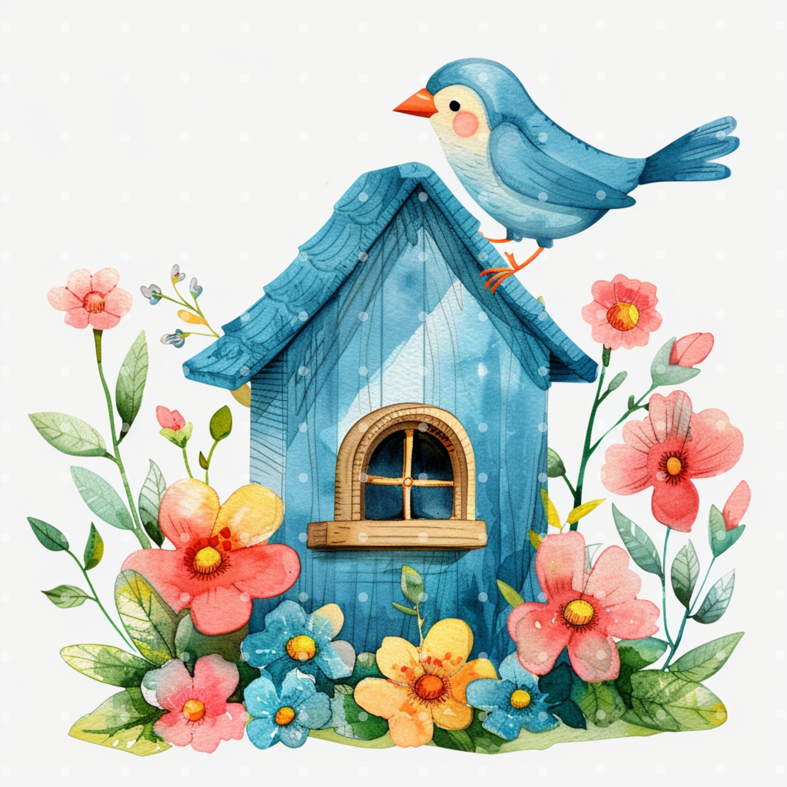 15 JPG Birdhouse Clipart, Bird House Clipart, Printable Watercolor ...