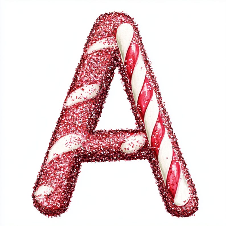 Christmas Candy Alphabet PNG: Glittering Candy Cane Font (digital ...
