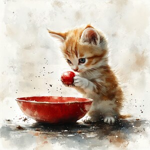 15 EATING KITTEN CLIPARTS, Watercolor Image of Eating Cat, Feeding Cat ...