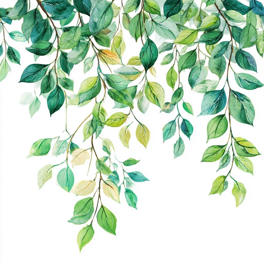 Watercolor Green Leaves Clipart: Hanging Branches PNG (digital Download ...