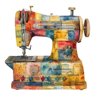 Funny Sewing Machine Watercolor Clipart, Playful Design (PNG) - Etsy
