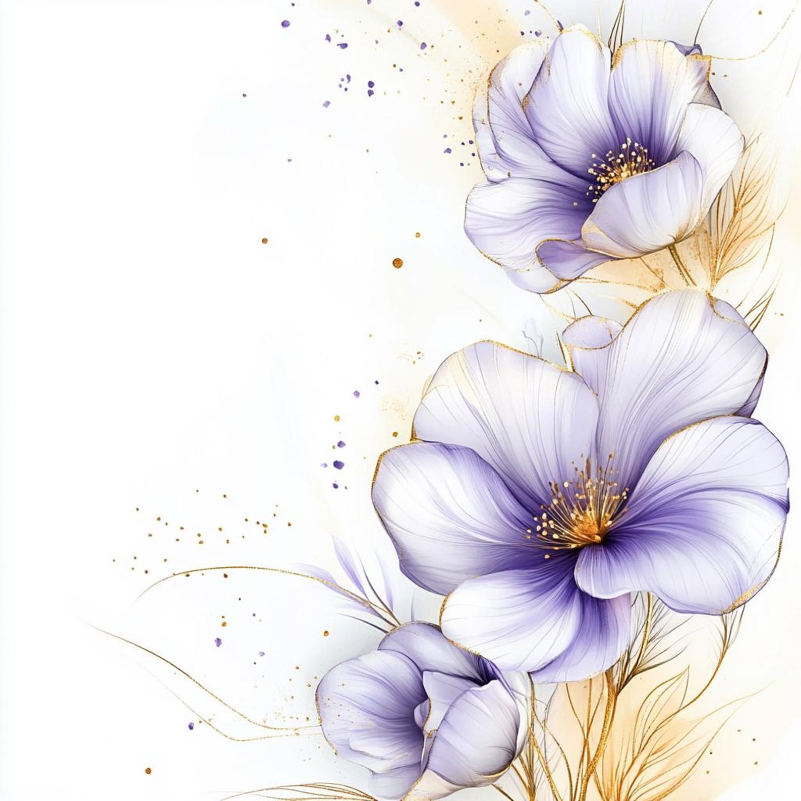 Violet Floral Side Border Clipart: Watercolor Flowers (digital Download ...
