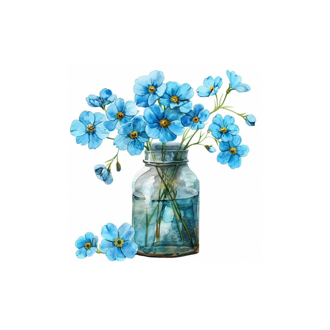 Watercolor Forget-me-not Clipart: Flowers in Vase (digital Download ...