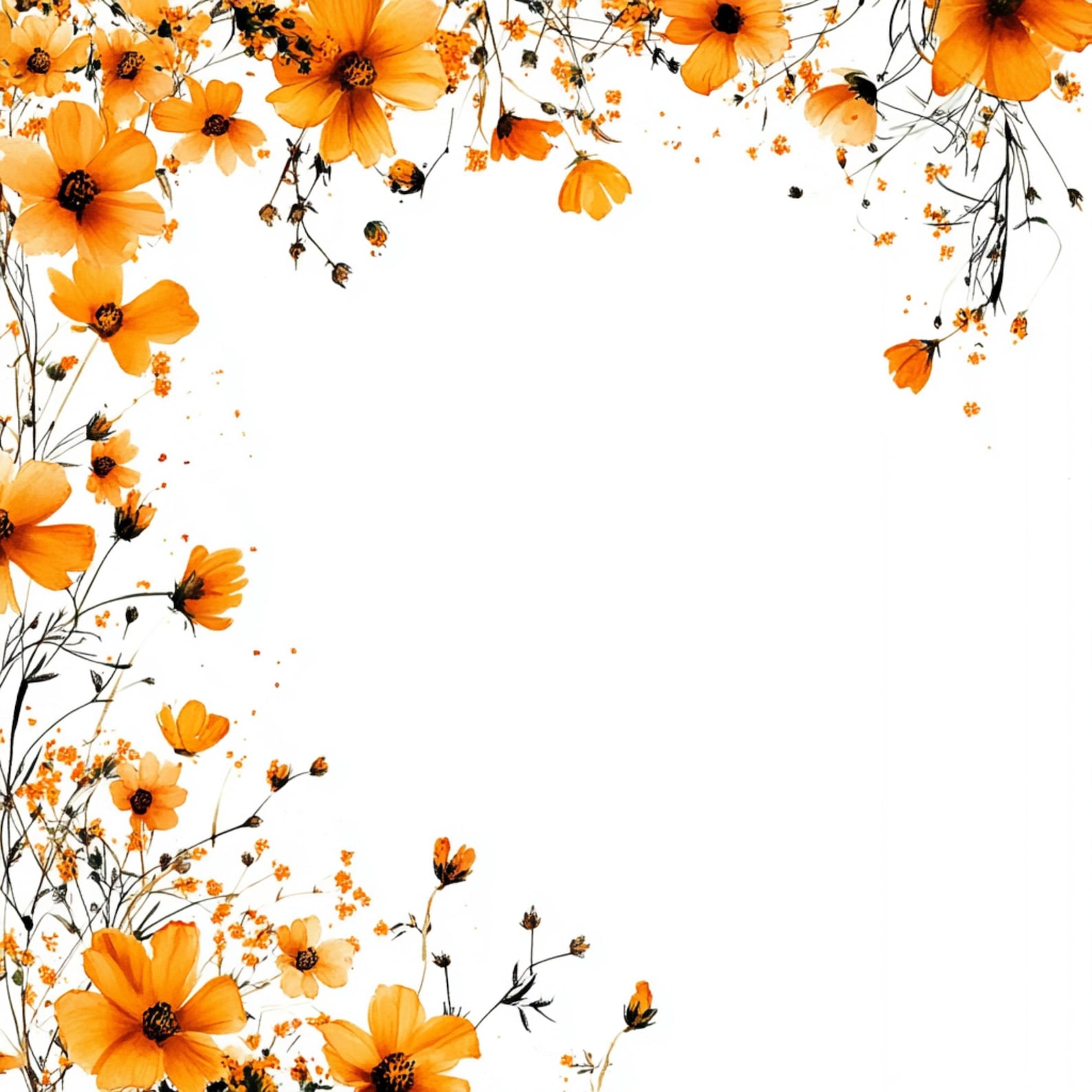 Orange Flower Frames Clipart: Wedding Invitation, Scrapbooking (digital ...