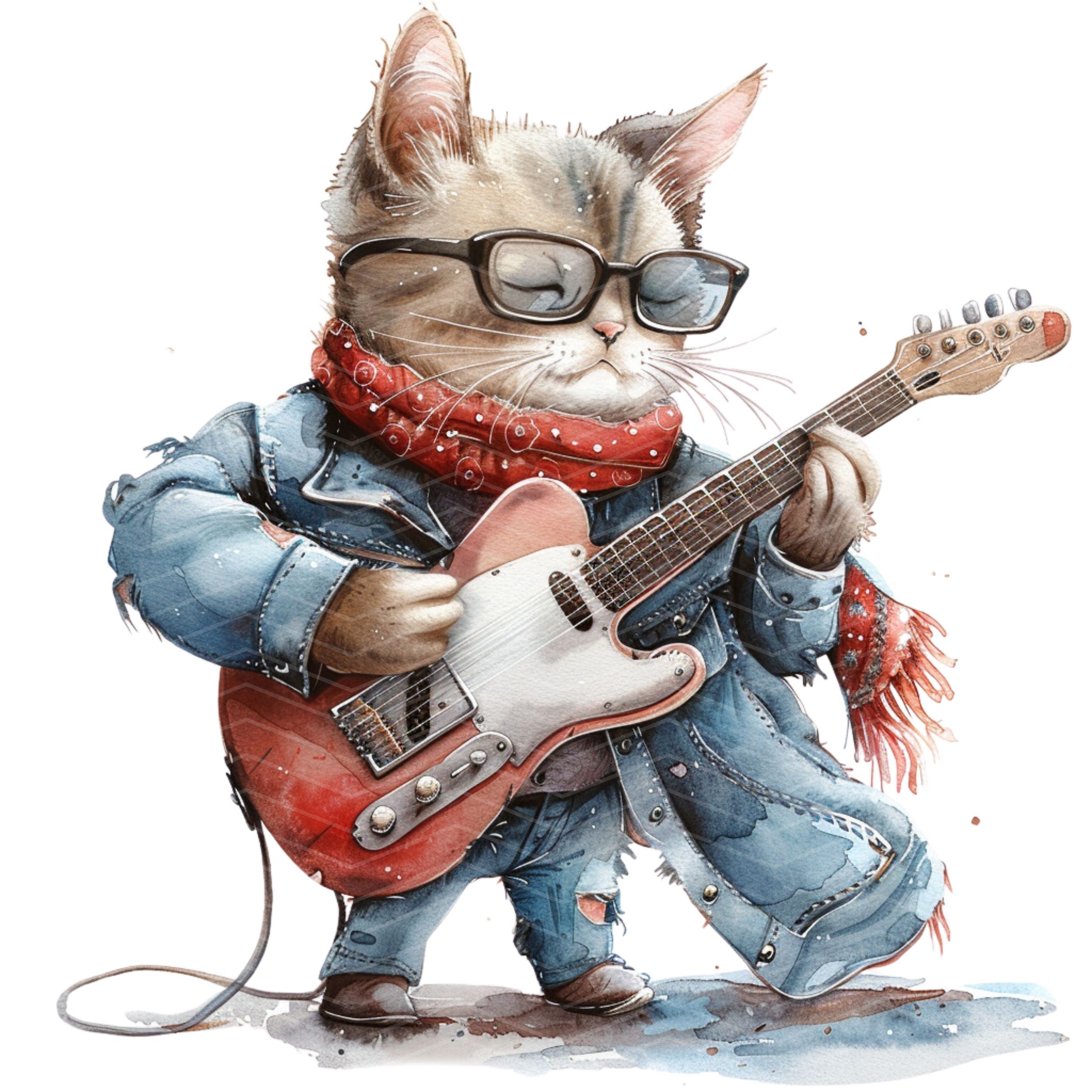 12 Rocker Cat Cliparts, PNG Rockstar Cat Image, Cat Musician, Cat ...
