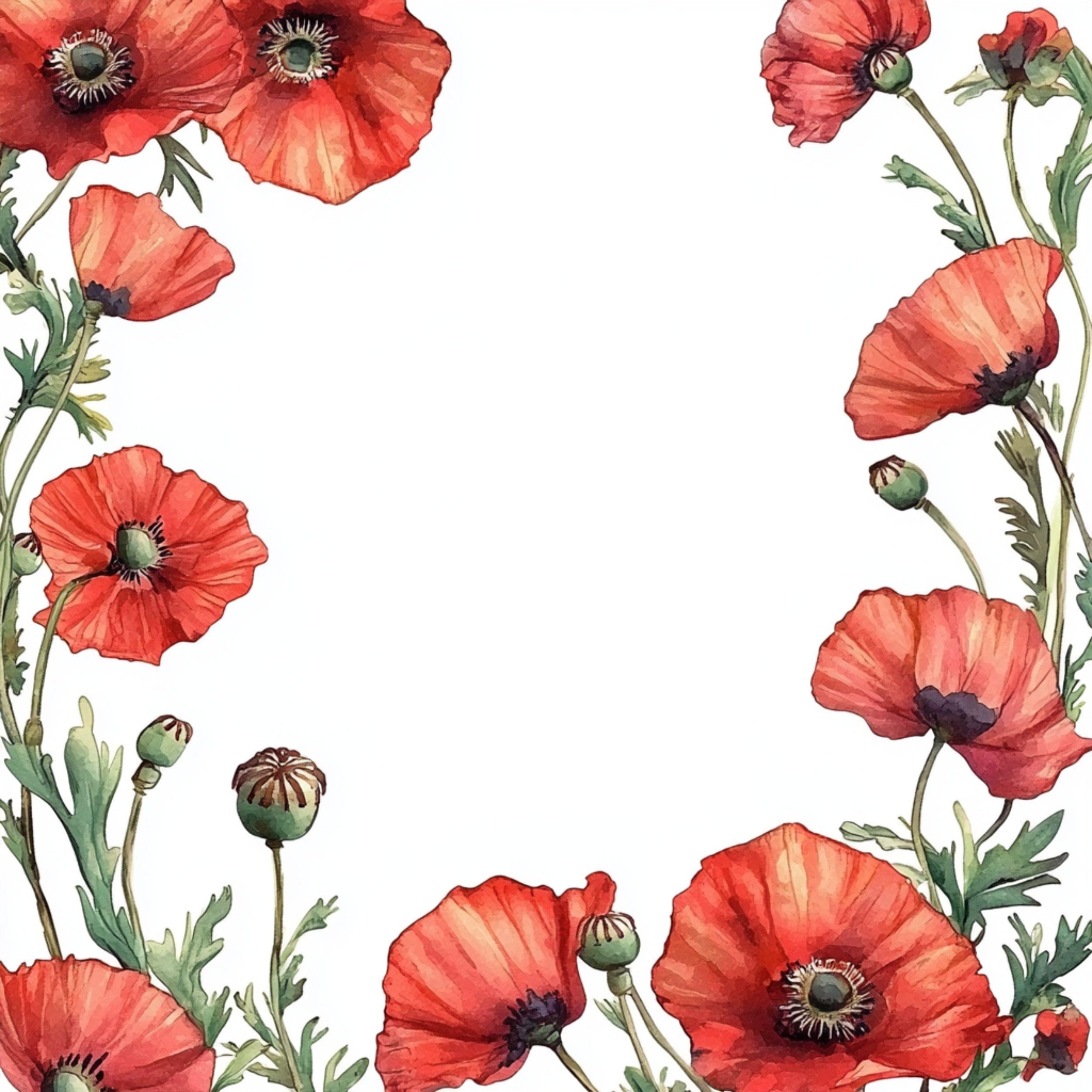 12 Poppy Watercolor Frames Clipart, High-quality PNG, Digital Download ...