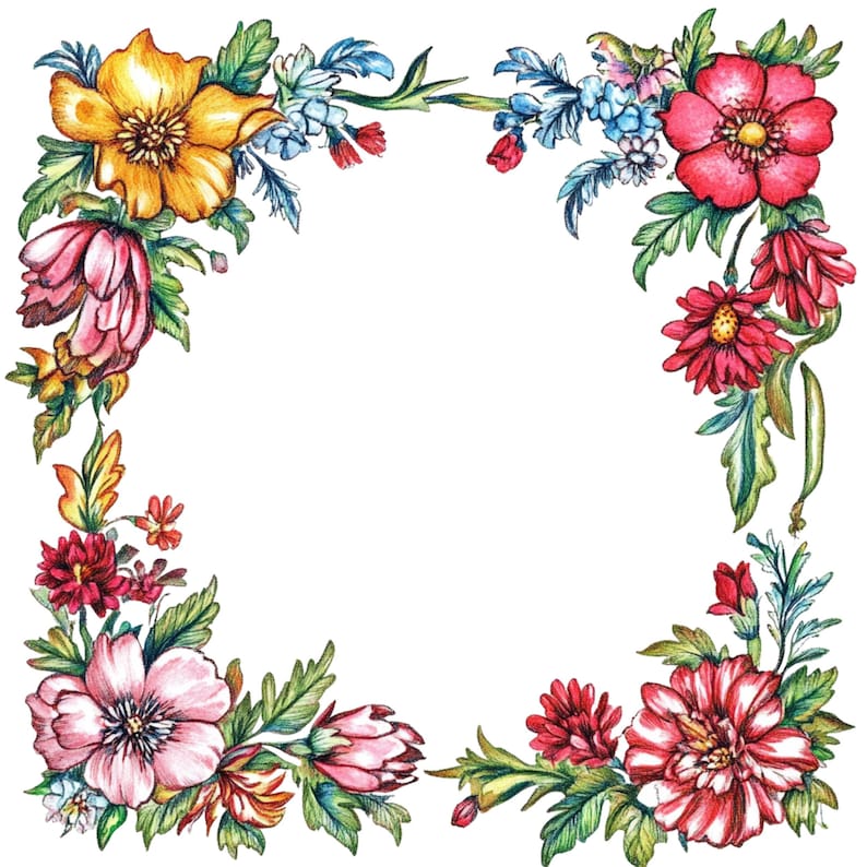 Watercolor Flower Frames Clipart: Bright Floral PNG (digital Download ...