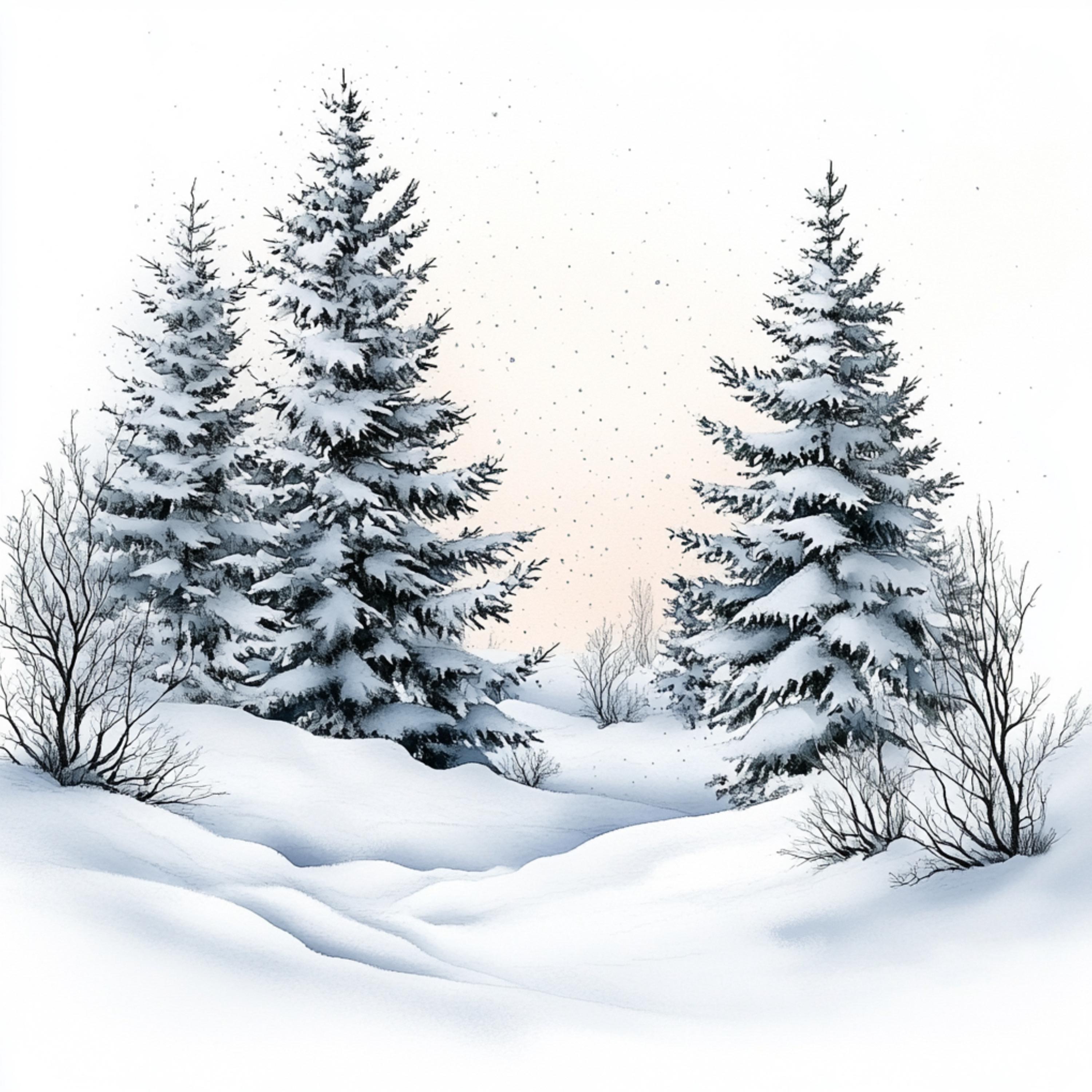 Winter Spruce Clipart: Snowy Christmas Tree Art (digital Download ...