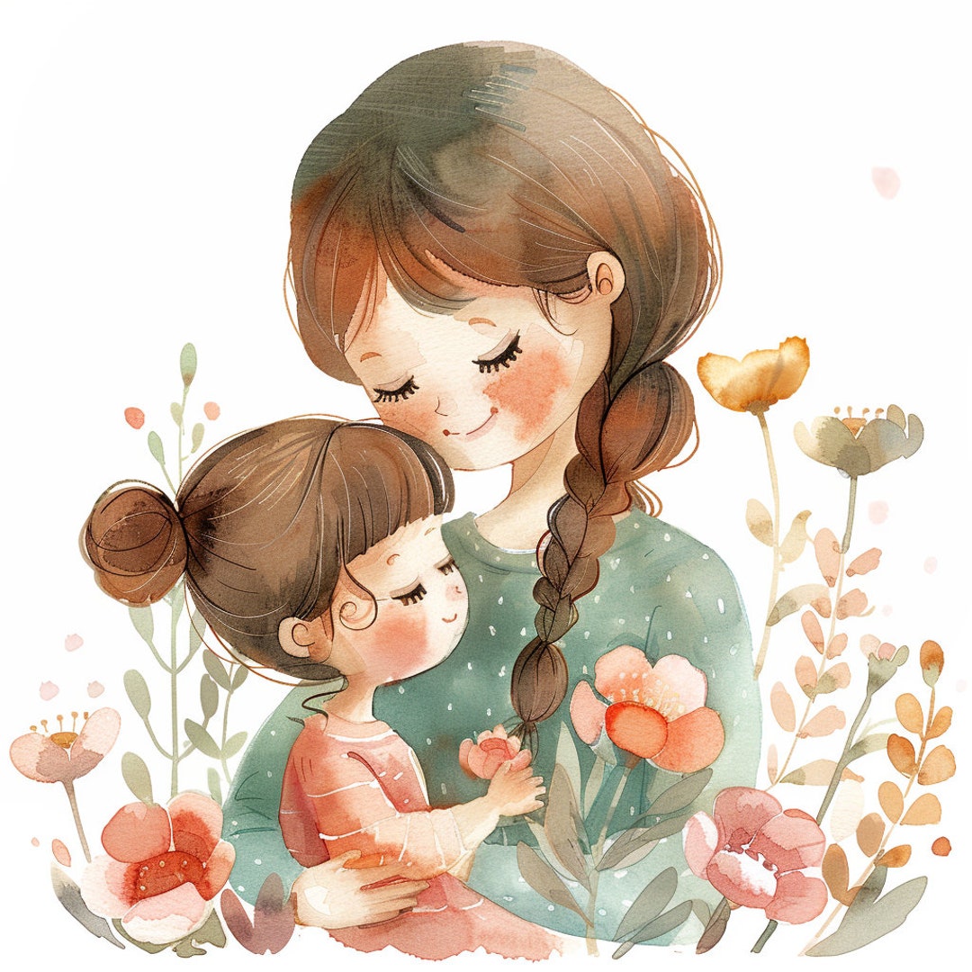 20 Watercolor Cute Mother's Day Clipart, Kawaii Mothers Day ...