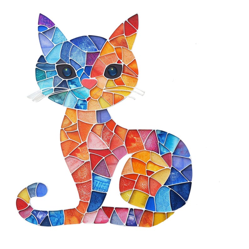 12 MOSAIC CAT CLIPARTS, Png Patchwork Cat Image, Mosaic Cat Wall Art ...