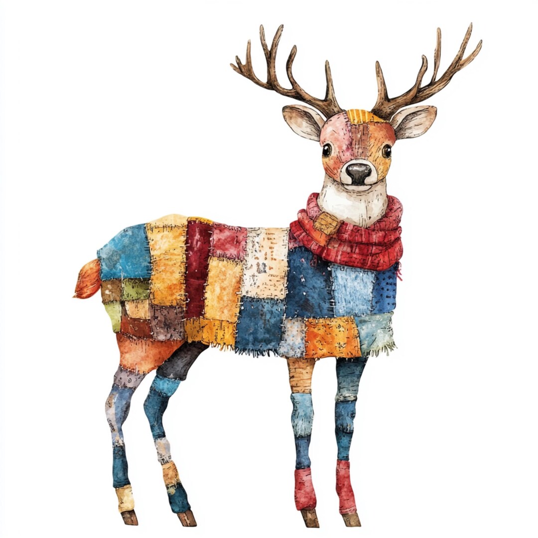 Cute Deer Clipart, Watercolor Deer Art, Patchwork Deer Clip Art ...