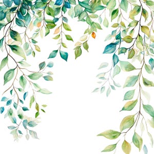 Watercolor Green Leaves Frame Clipart: Botanical PNG (digital Download ...