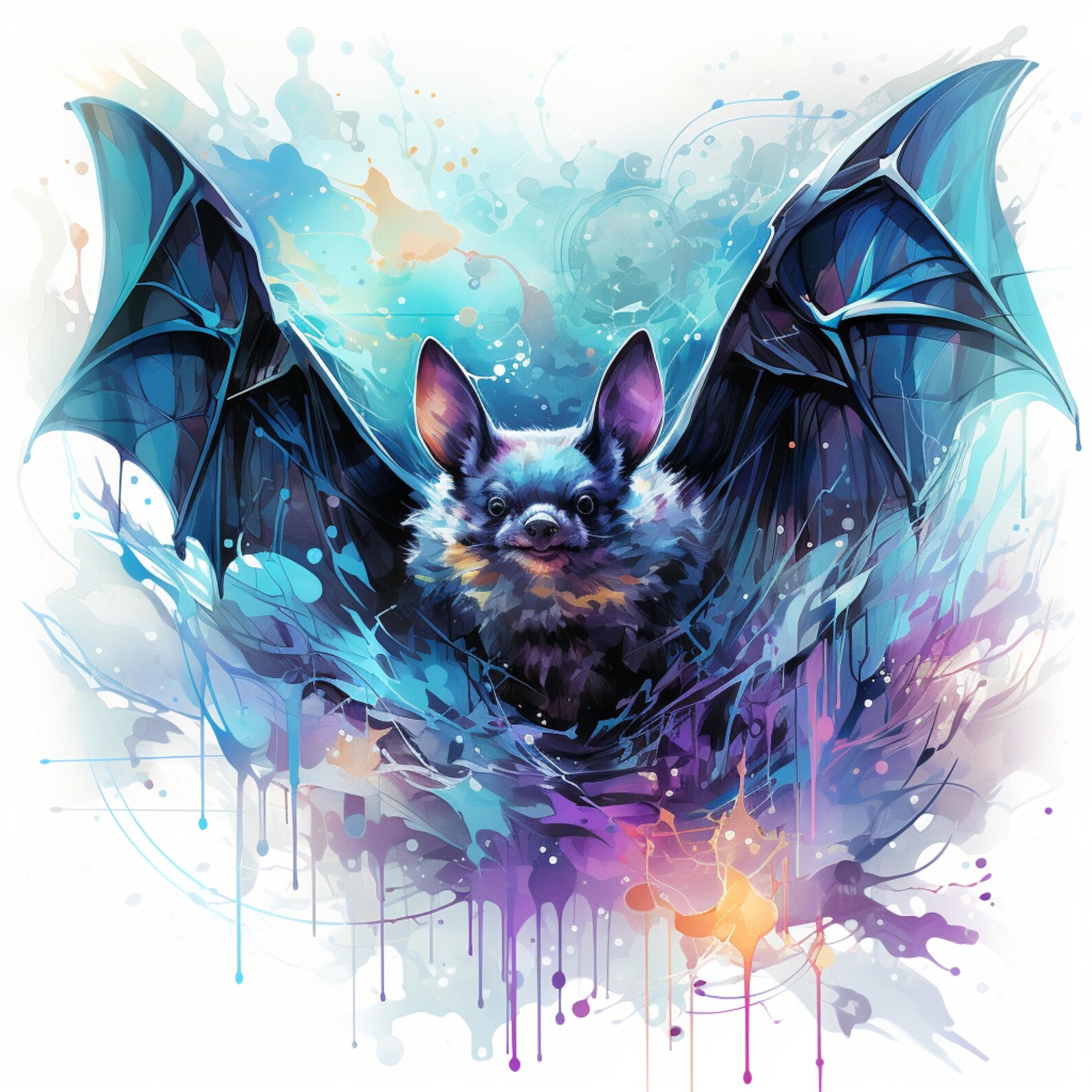 12 Bat Neon Clipart, Bat Clip Art Wall Art, Watercolor Bat Clipart ...