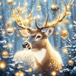 10 Christmas Deer Digital Image - Watercolor Reindeer Clipart, Holiday ...